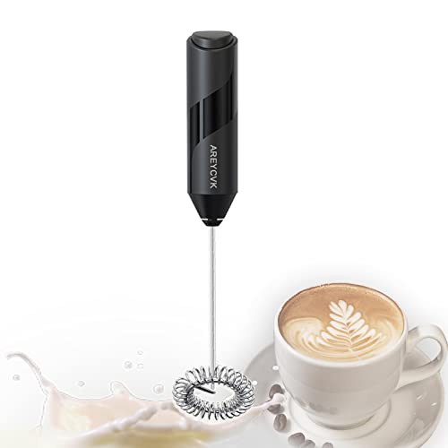 AREYCVK Handheld milk frother Small mixer for drinks Whisk Frother of Battery Operated,Stainless Steel Frother forlatte,cappuccino,hot,chocolate, Matcha(BLCAK)