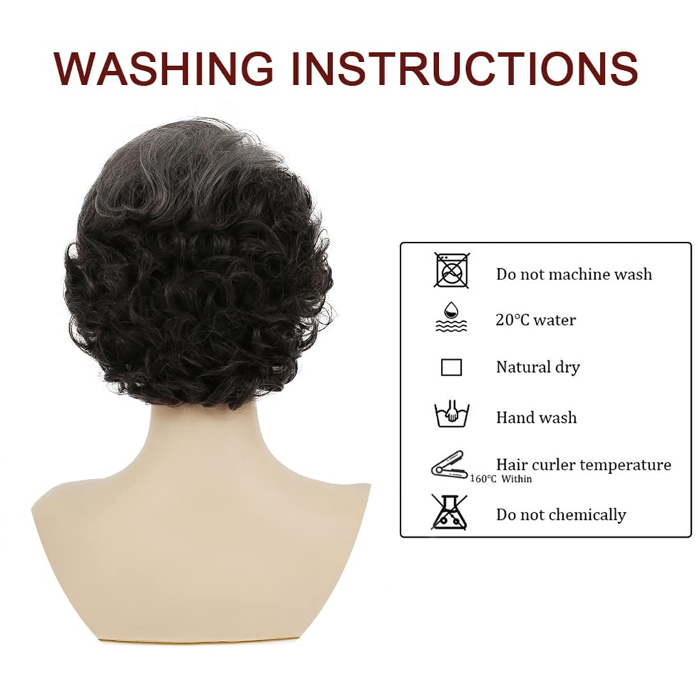 Sallcks Short Curly Grey Wigs for Women Soft Synthetic Heat Resistant Hair Replacement Full Wigs for Daily Party Use (Ombre Grey)
