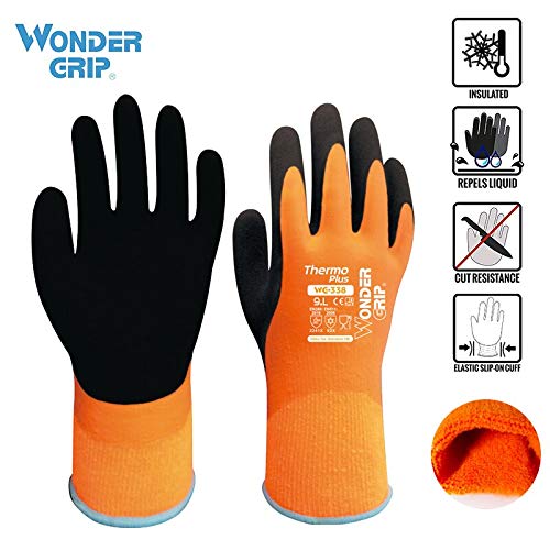 Wonder Grip Gloves WG-338 THERMO Plus Latex Waterproof Warm Thermal Lined Cold Winter Work Gloves (L)