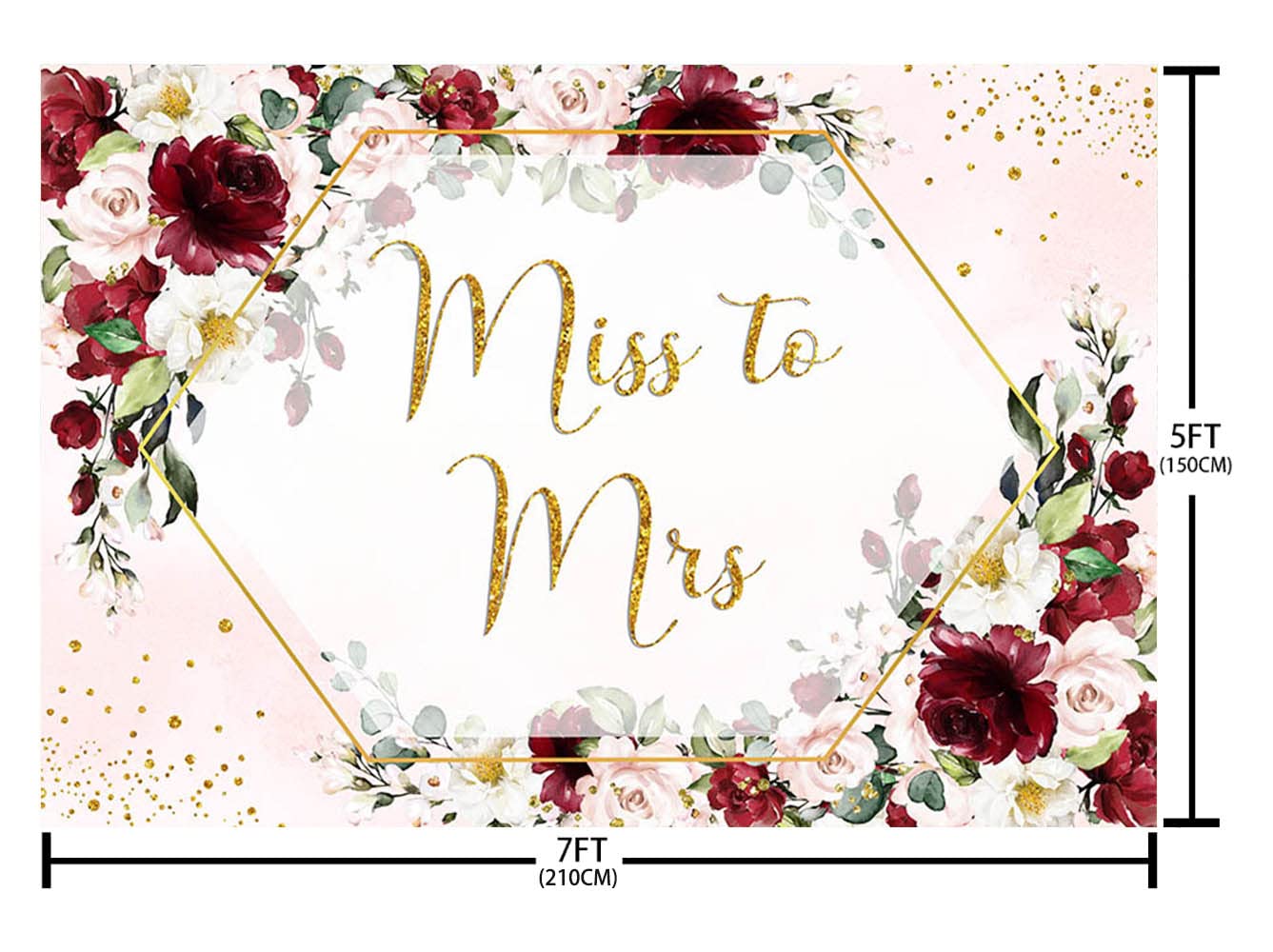 ABLIN 7x5ft Miss to Mrs Backdrop for Bridal Shower Burgundy Red Flowers Photography Background Wedding Bridal Shower Decorations Bride to Be Engagement Party Banner Props