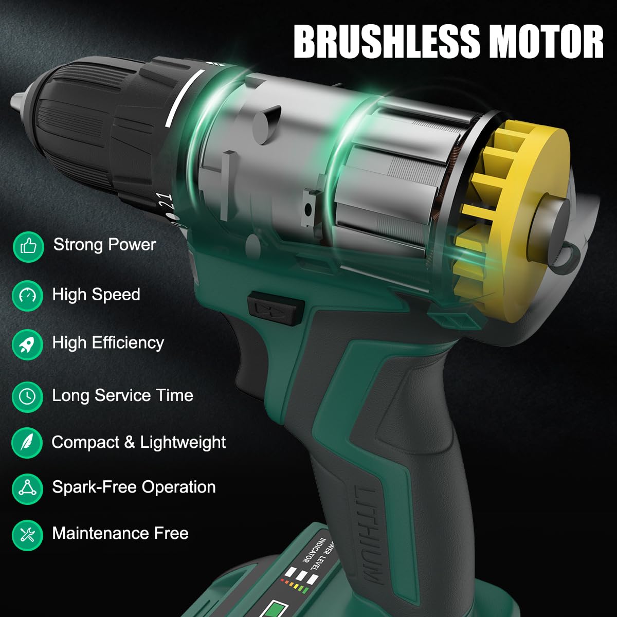 INSPIRITECH 20V Cordless Drill, Brushless Power Drill Set with 2 Batteries and Charger,3/8-Inch Chuck Electric Drill Driver,22 Torque Setting,Drill/Driver Bits and Tool Bag Included