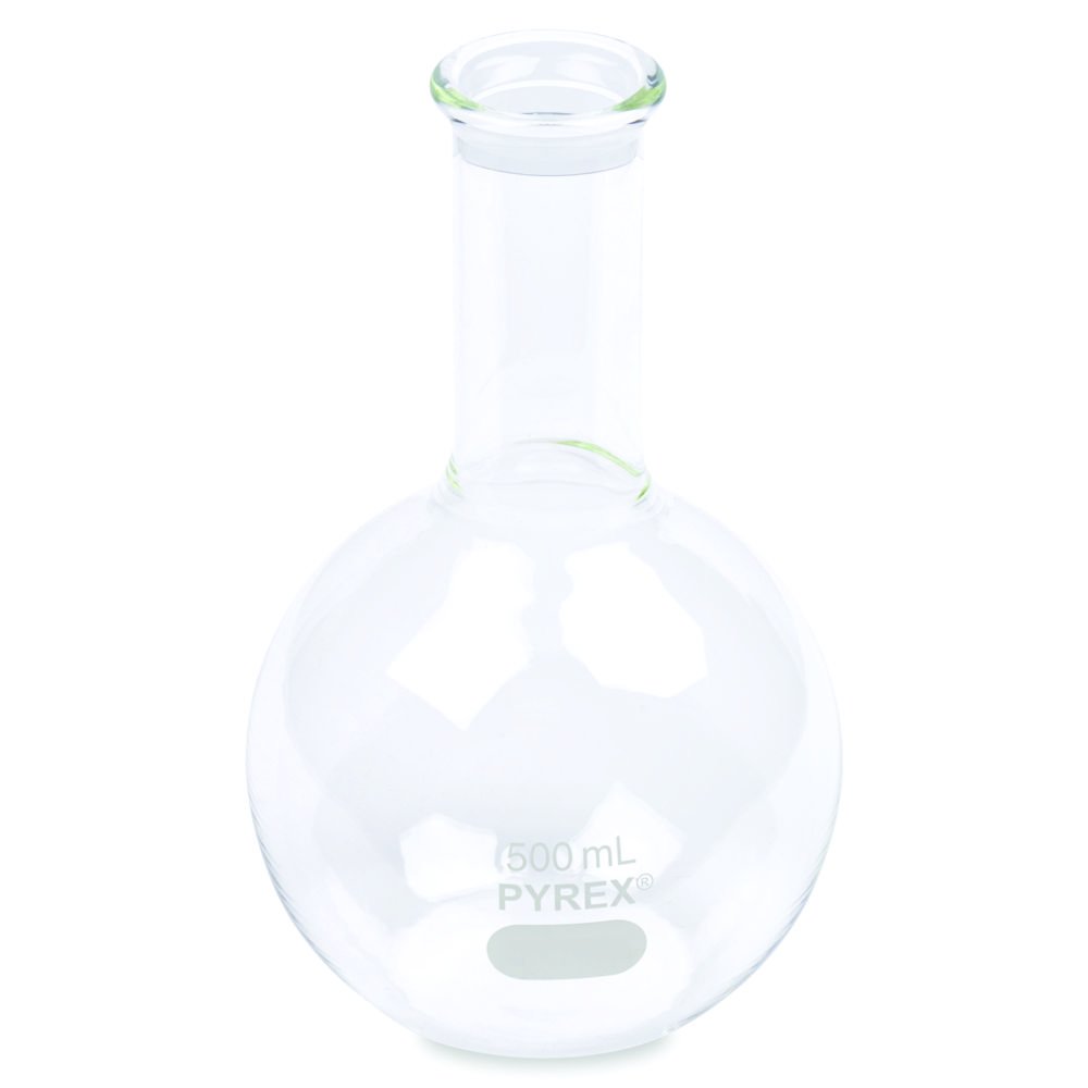 Corning Pyrex® #4060-500, 500mL Long Neck Boiling Flask, Flat Bottom and Tooled Mouth (Single)