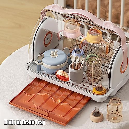 Baby Bottle Drying Rack, Baby Bottle Drying Rack with Cover, Drying Rack for Baby Bottles Accessories, Portable Bottle Drying Rack, Bottle Drying Rack Container with Drainer, for Home, Kitchen