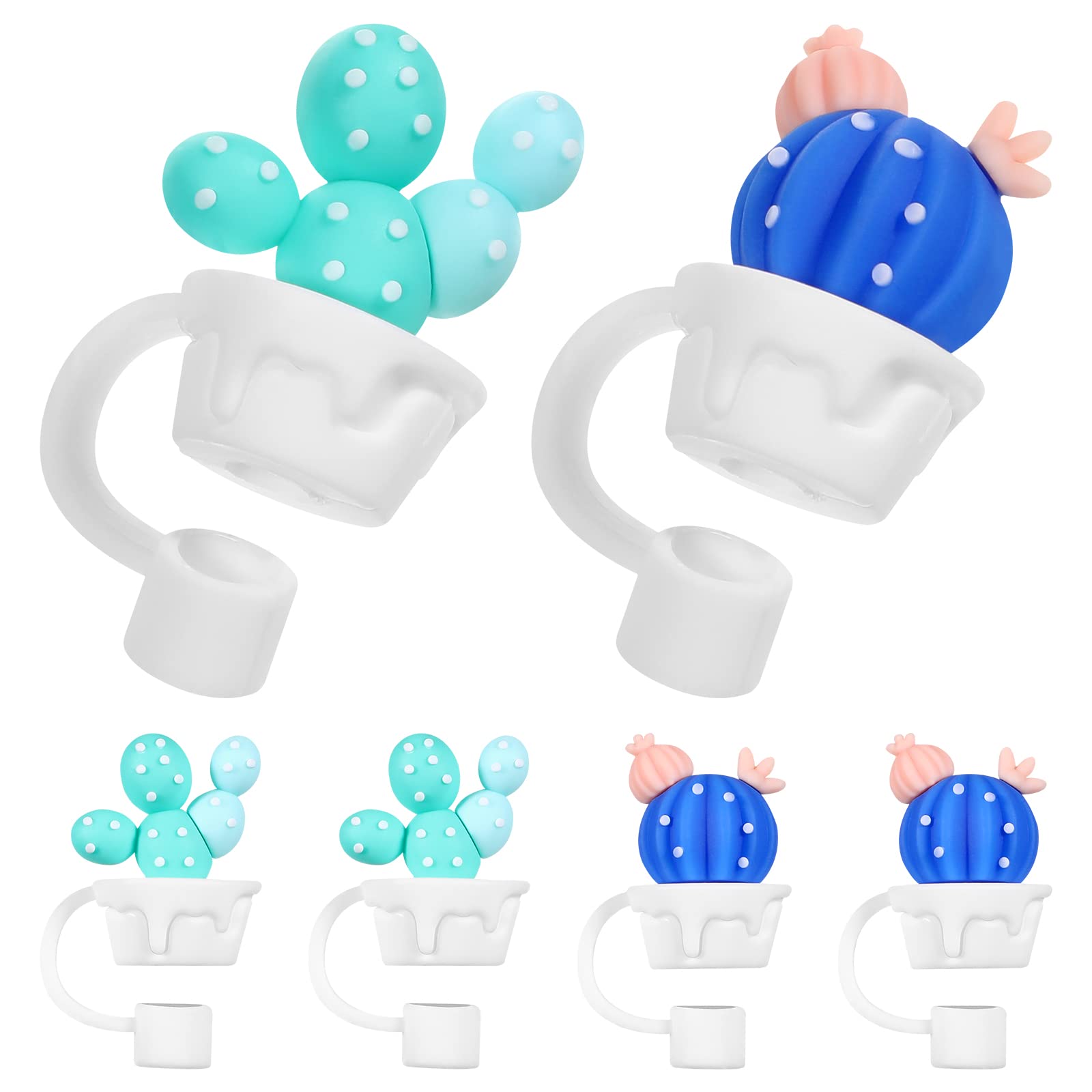 ABOOFAN 6pcs Silicone Straw Tips Cover Reusable Drinking Straw Tips Lids Cute Cactus Shape Straw Plugs for Straws