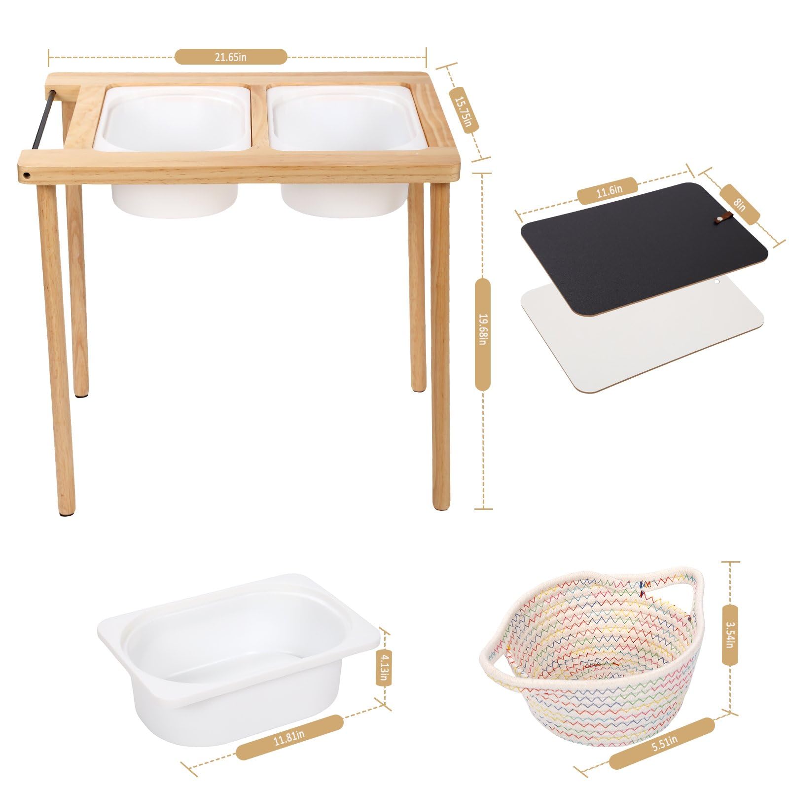 WOFDALY Sensory Table,Wooden Toddler Sensory Table with 2 Storage Bins and Writable Lids,Indoor/Outdoor Kids Play Drawing Table,Play Sand Table for 1-3/3-5, Yellow