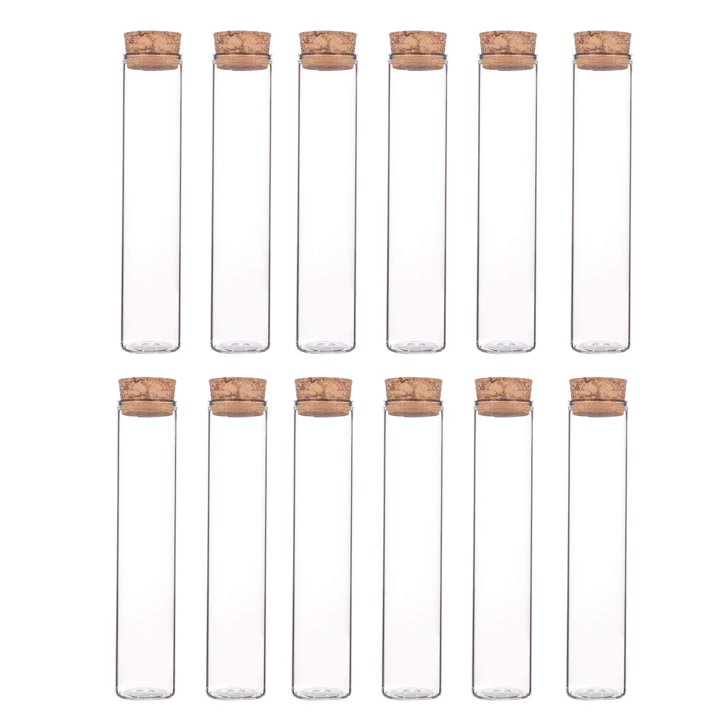JODIO Glass Test Tubes,18PCS 55ml Clear Flat Test Tubes with Corks Stopper,for Scientific Experiments, Party Decorations, Candy Storage,as Bath Salt Containers(25x120mm)