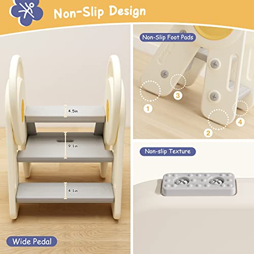 BanaSuper Foldable Toddler Step Stool with Safety Handrail for Kitchen Counter Bathroom Sink Kids Adjustable Toilet Potty Training Stool Children Step Ladder Learning Helper with Non-Slip Pads(Yellow)