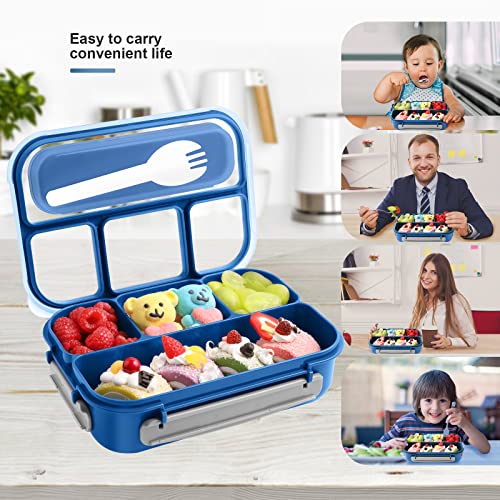 Amathley Adult Lunch Containers for Adults/Kids/Toddler,1300ML-4 Compartment Bento Box,Microwave & Dishwasher & Freezer Safe,BPA Fre (Blue)
