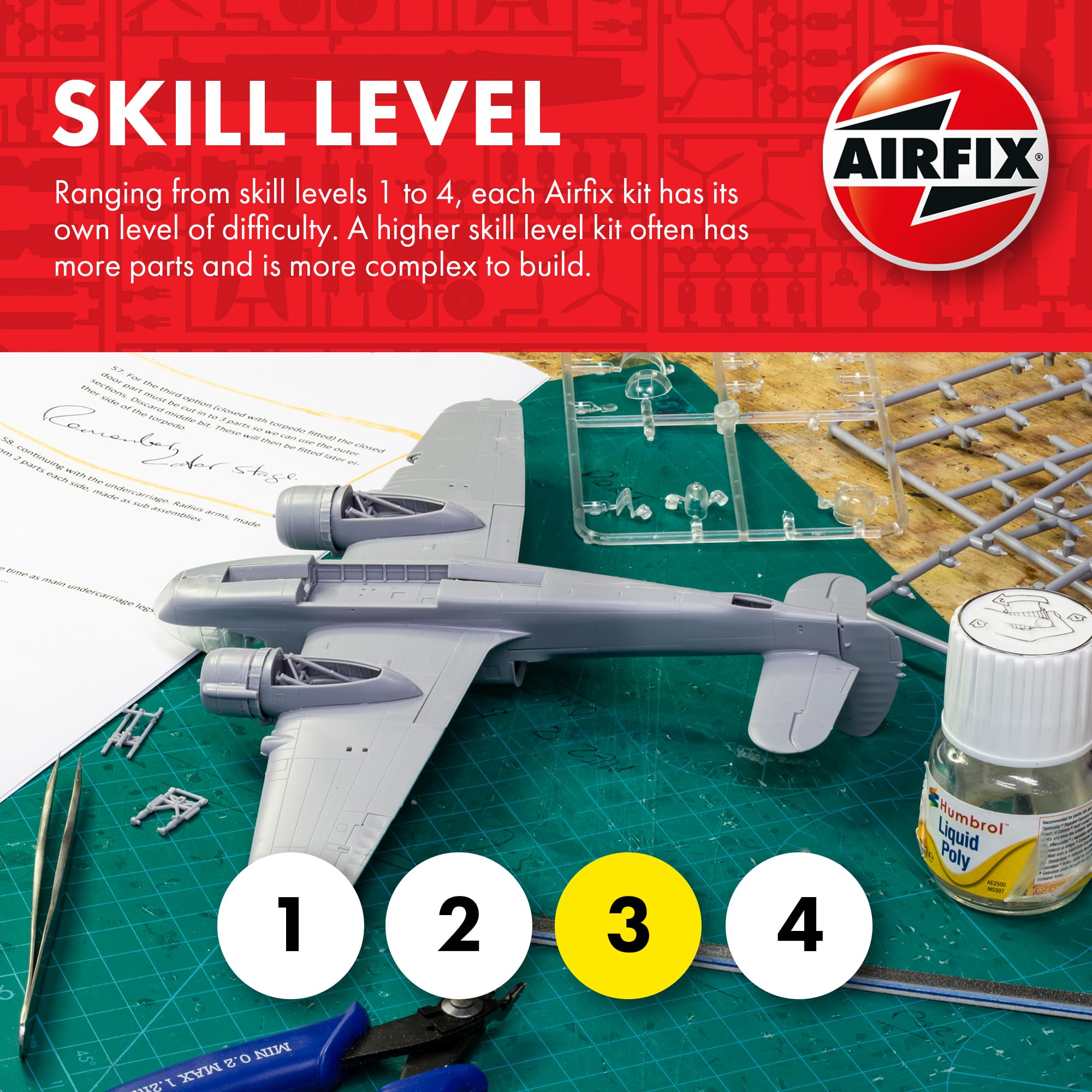 Airfix Model Airplane Kit Gift Set - A05126A Supermarine Spitfire Mk.Ia, Plastic Plane Model Kits for Adults & Kids 8+, Skill Level 3, 1:48 Scale WW2 Military Aircraft Models Gifts