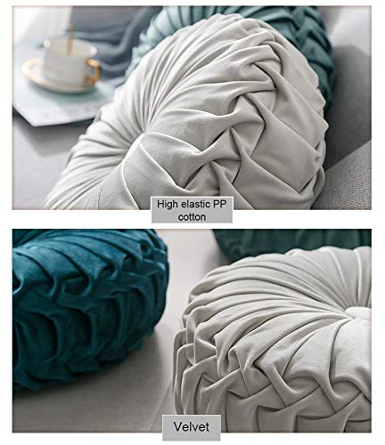 MOCOFO 14" Velvet Pleated Round Pumpkin Throw Pillow Couch Cushion Floor Pillow for Sofa Chair Bed Car Home Decorative (Light Blue)