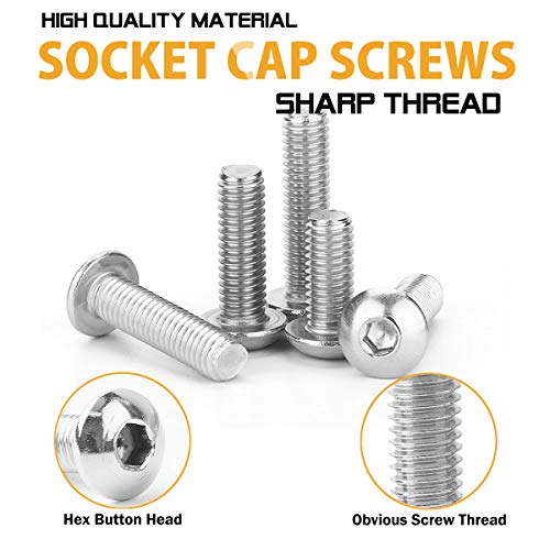 VIGRUE M5 M4 M3 M2 Metric Screws Bolts Nuts Washers Assortment Set with Allen Wrench 1080Pcs Hex Button Head Socket Cap Screws Stainless Steel, Small Bolts and Nuts Assortment Kit