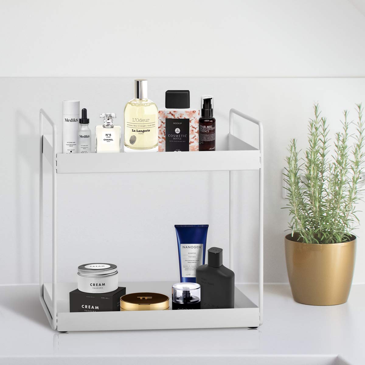 Aisung 2-Tier Bathroom Countertop Organizer Vanity Tray Cosmetic & Makeup Storage Kitchen Spice Rack Standing Shelf, White