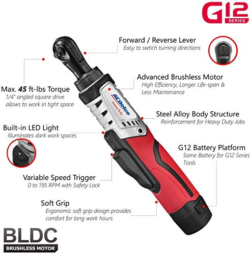 ACDelco G12 Series 2-Tool Combo Kit- 1/4" & 3/8" Brushless Ratchet Wrench, ARW12103-K8