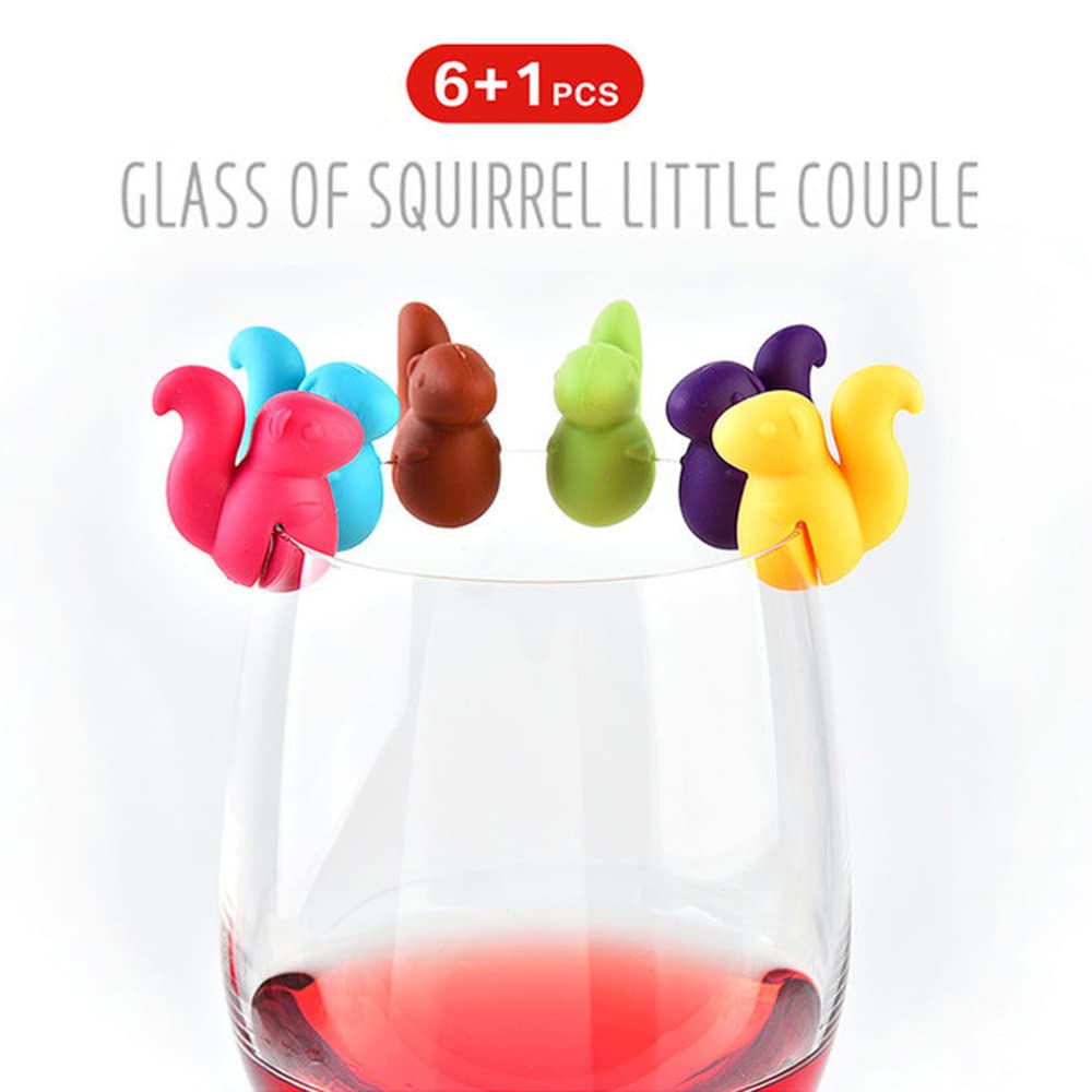 6+1PCS Squirrel Shapes Wine Stopper Set, Silicone Wine Bottle Stopper, Reusable Fun Animal Bottle Stopper, Gift Box Package Bottle Stoppers Set