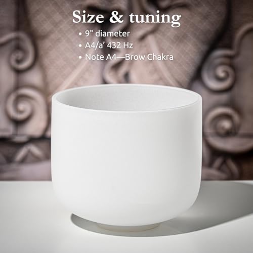 Meinl Sonic Energy Crystal Singing Bowl 9" A Note Brow Chakra, High-purity Quartz β for Meditation, ASMR, Sound Therapy, Yoga