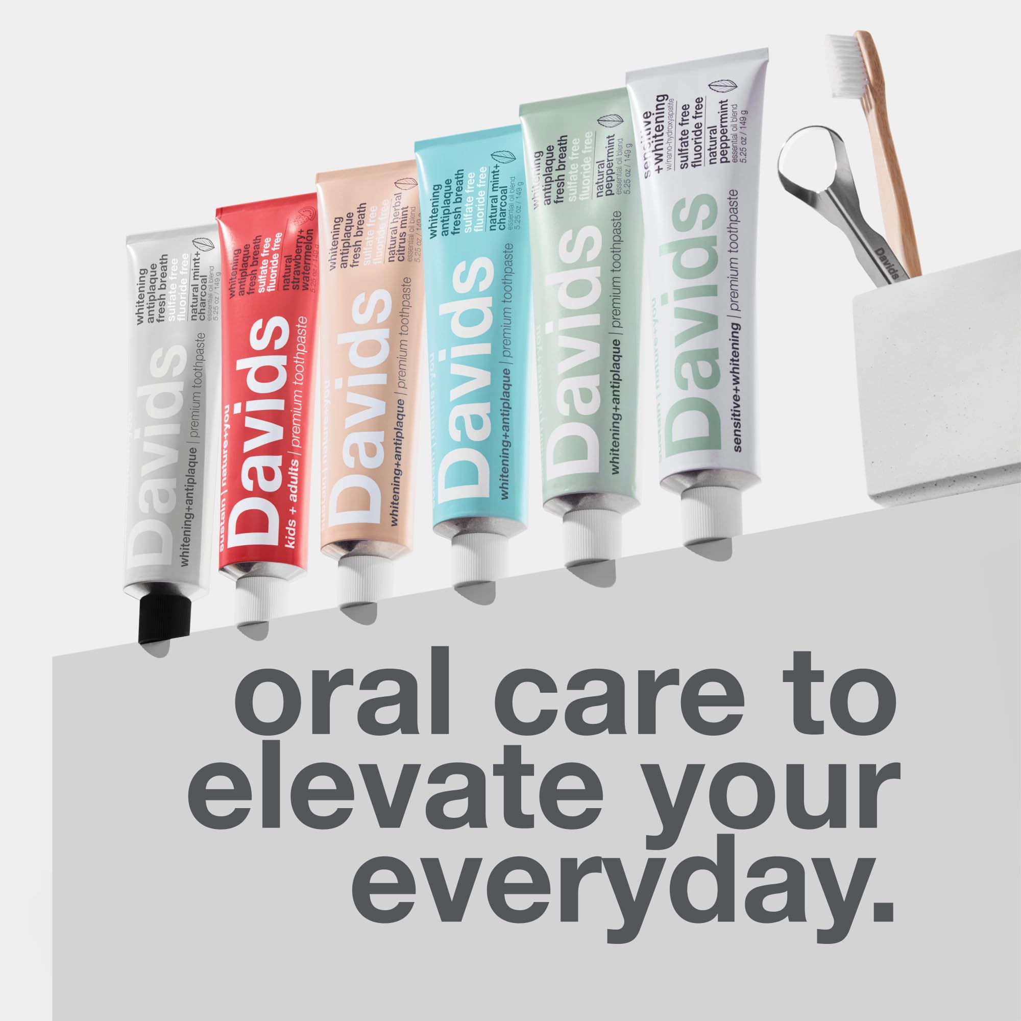 Davids Charcoal Toothpaste for Enhanced Teeth Whitening, Peppermint, Antiplaque, Flouride Free, SLS Free, Enamel Safe, Toothpaste Squeezer Included, Recyclable Metal Tube, 5.25oz