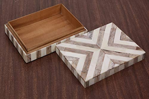 Handicrafts Home Chevron Pattern Brown White Jewelry Organizer and Storage Box for Women Girls Gift Wrap Boxes 8x5x1.5
