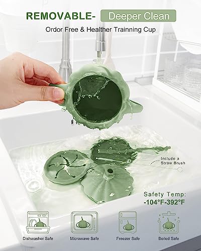BRVTOT Baby Snack Containers & Straw Cup 7 oz, Spill Proof Toddler Cup with Straw & Snack Cup Lid & DustProof Lid, BPA Free Silicone Training Sippy Cup with Handle for Babies Toddlers 6+ Months Gifts