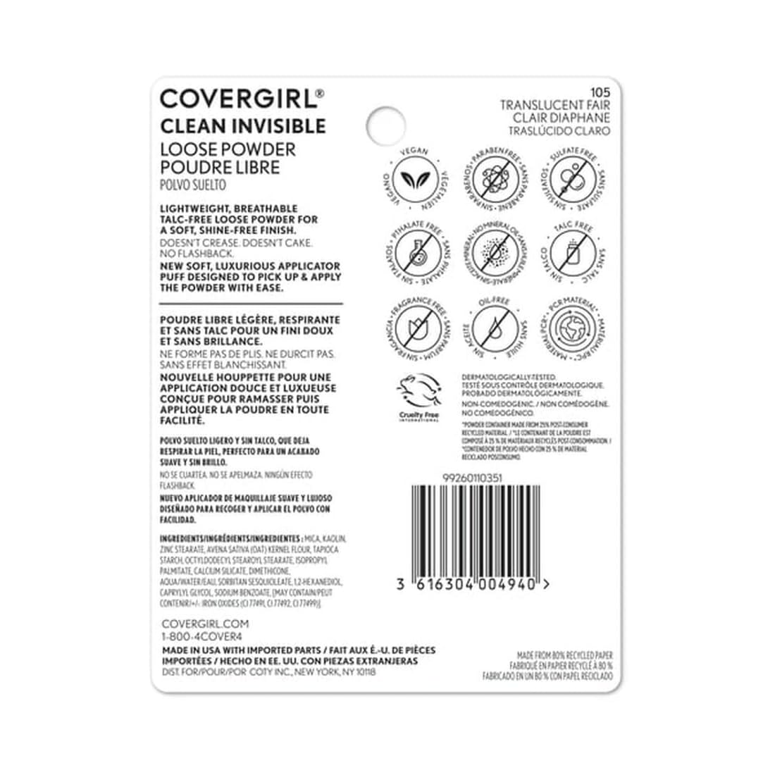 COVERGIRL Professional Loose Finishing Powder, Translucent Fair, 0.7 Fl Oz, Sets Makeup, Controls Shine, Won't Clock Pores, Small Compact, Lightweight Formula