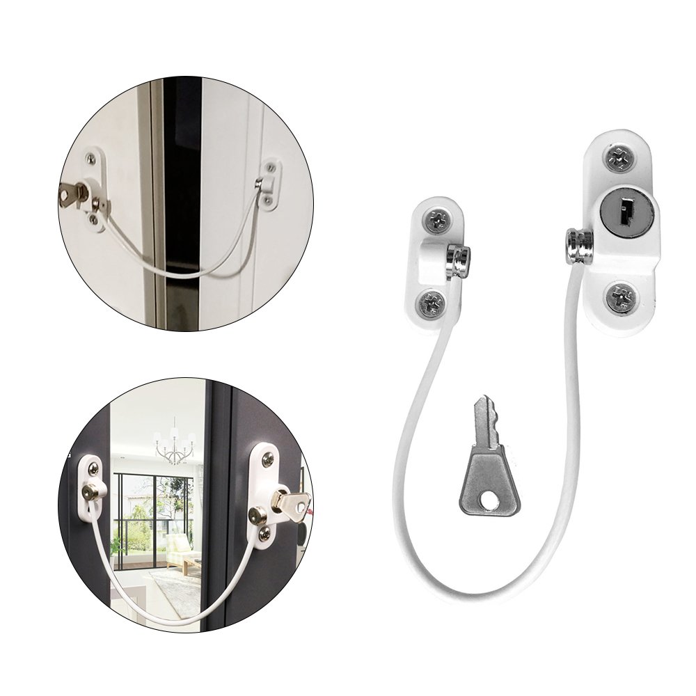 GOSONO Child Safety Locks Window Door Cable Ventilator Kid Lock Baby Security Locking Keyed Opening Restrictor For Baby Protection Prevent Children Falling Window Lock (2PC White)