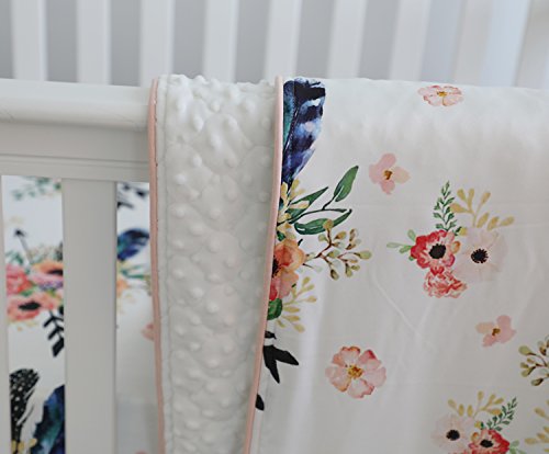 Sahaler Boho Floral Baby Minky Blanket Baby Crib Comforter Toddle Quilt 34x42inch (Feather Floral)