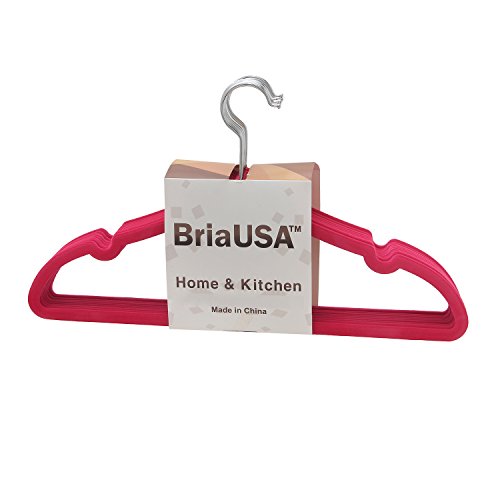 BriaUSA Clothes Hangers Heart Shaped Slim Flocked Hangers, Sturdy with Steel Swivel Chrome Hooks β Dark Pink β Set of 10