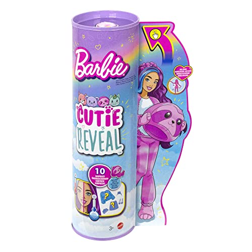 Barbie Cutie Reveal Doll, Fantasy Series Sloth Plush Costume, 10 Surprises Including Mini Pet & Color Change