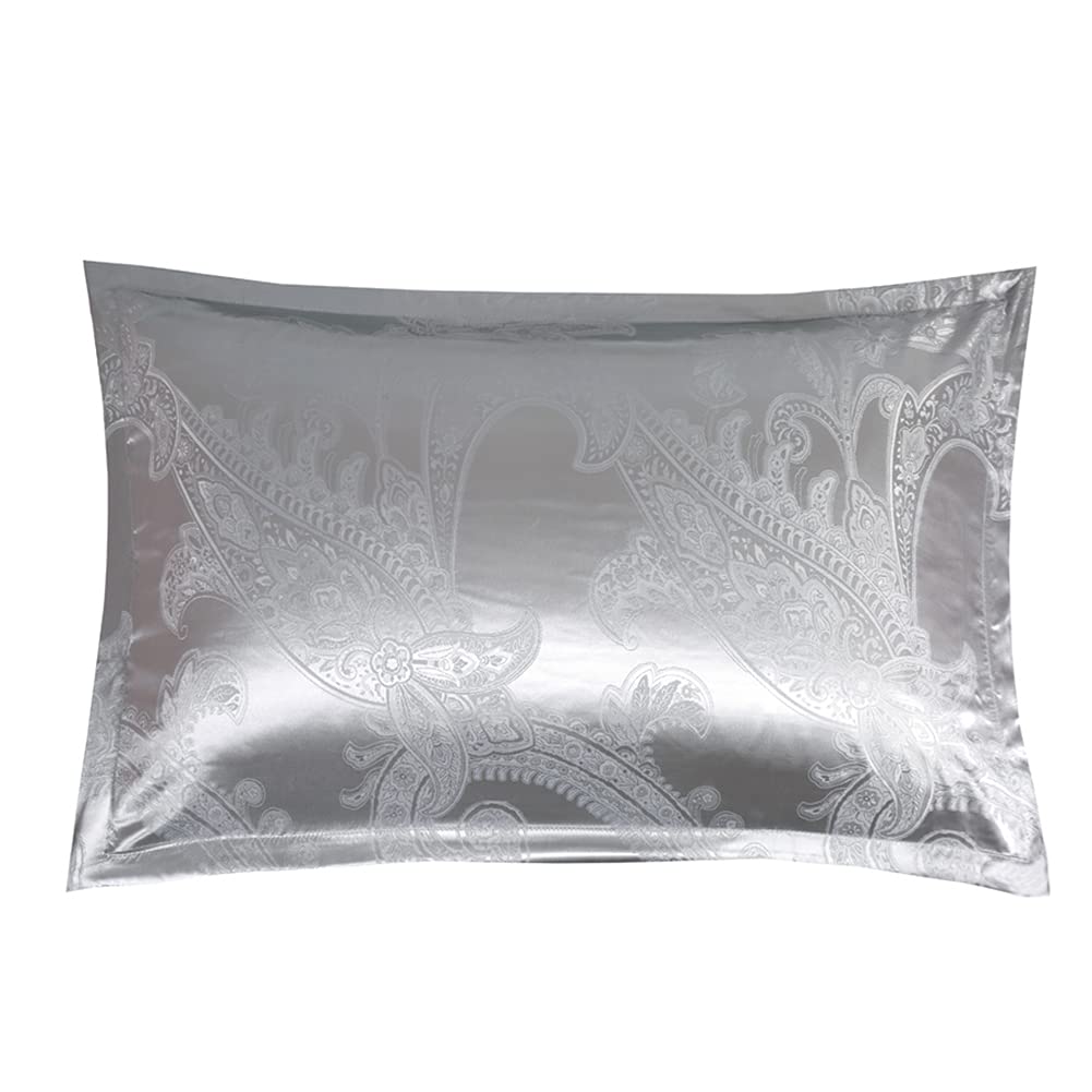 vctops Floral Jacquard Satin Duvet Cover Set King Size 3 Piece Luxury Silk Like Bedding Comforter Cover Set with Zipper Closure & Corner Ties (Silver Grey,King)