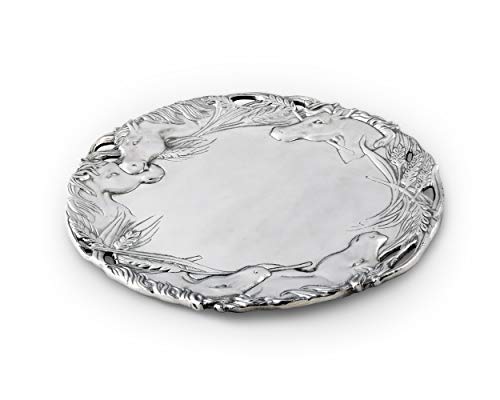 Arthur Court Designs Aluminum Horse Round Tray 12 inch Diameter