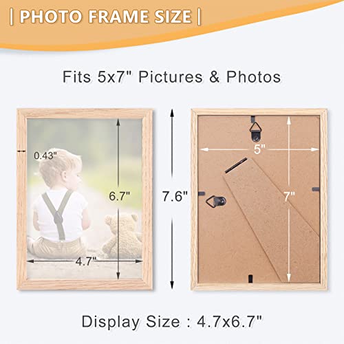ATOBART 5x7 Picture Frame, OAK Wood Photo Frame with Perspex Glass for Vertical or Horizontal Tabletop Wall Display for Photos, Paintings, Posters, Artwork, Birthday Christmas Gift, Set of 6