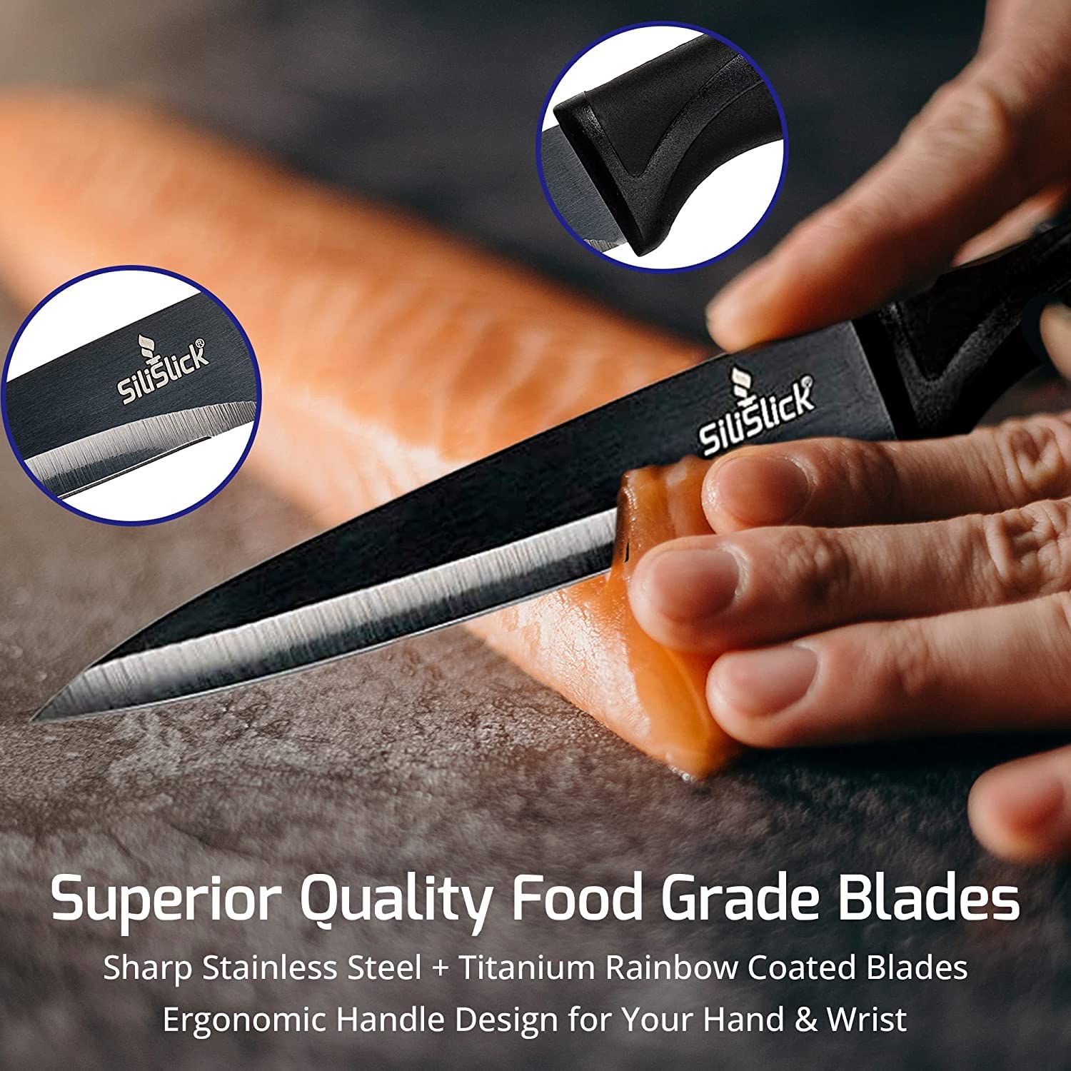 Titanium Coated Rainbow Knife Set – Sharp Stainless Steel Kitchen Knives with Chef, Bread, Santoku, Paring, & Utility Knives, Includes Covers – Iridescent Kitchen Accessories