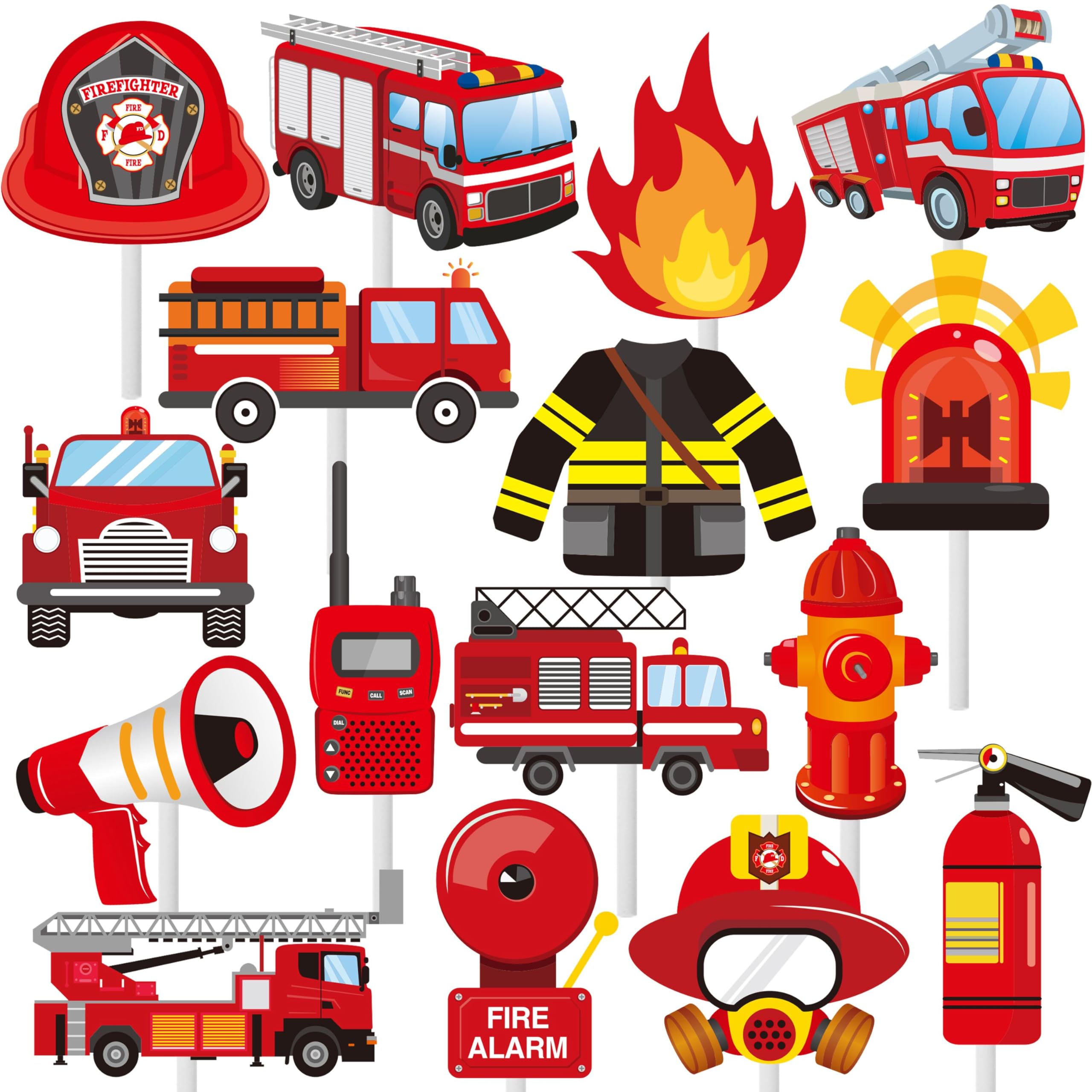 36pcs Fire Truck Party Cupcake Toppers Firefighter Baby Shower Decoration Fireman Themed Birthday Party Supplies Fire Engine Rescue Bday Cupcake Pick Decorations