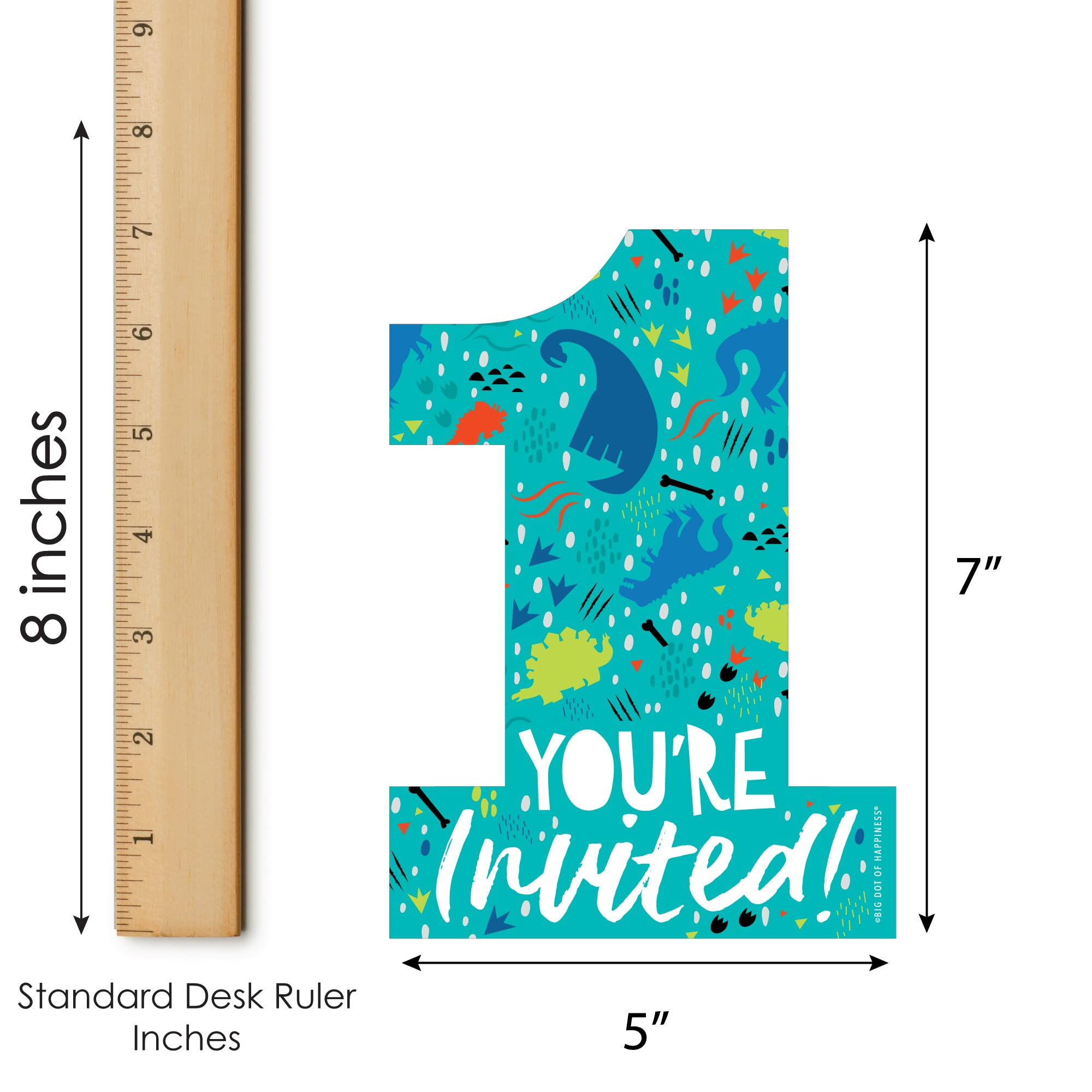 Big Dot of Happiness 1st Birthday Roar Dinosaur - Shaped Fill-In Invitations - ONEasaurus Dino First Birthday Party Invitation Cards with Envelopes - Set of 12