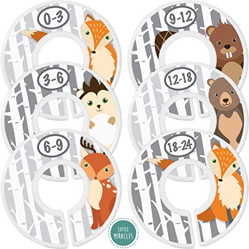 Baby Closet Size Dividers - Woodland Nursery Closet Dividers for Baby Clothes - Fox Deer Bear Hedgehog Beaver Nursery Decor - Baby Closet Dividers for Boy or Girl - [Woodland] [Grey/Gray]