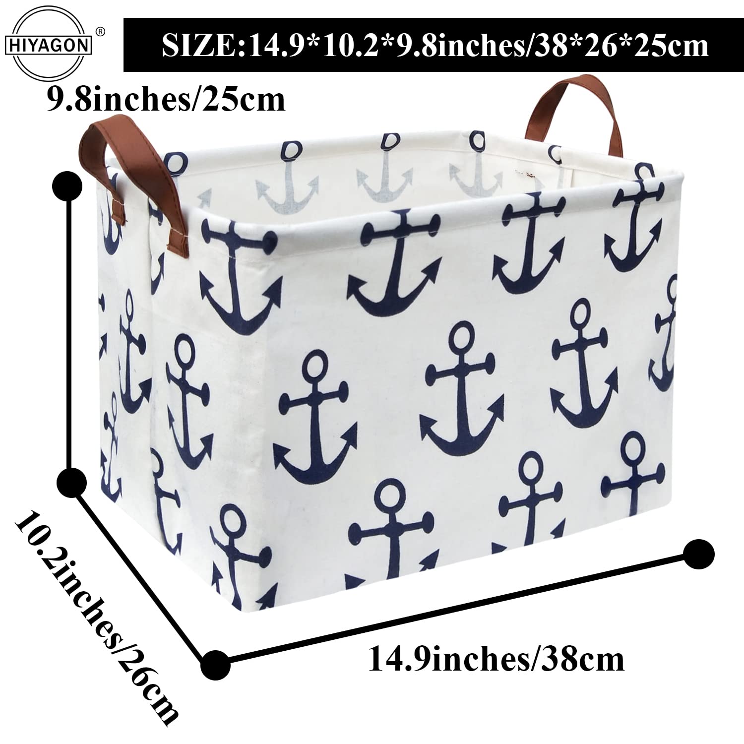 HIYAGON Kids Storage Basket Nautical Gift Basket Empty Boys Toy Storage Bin Organizer Box Rectangular Room Decor for Home,Books (Anchor)