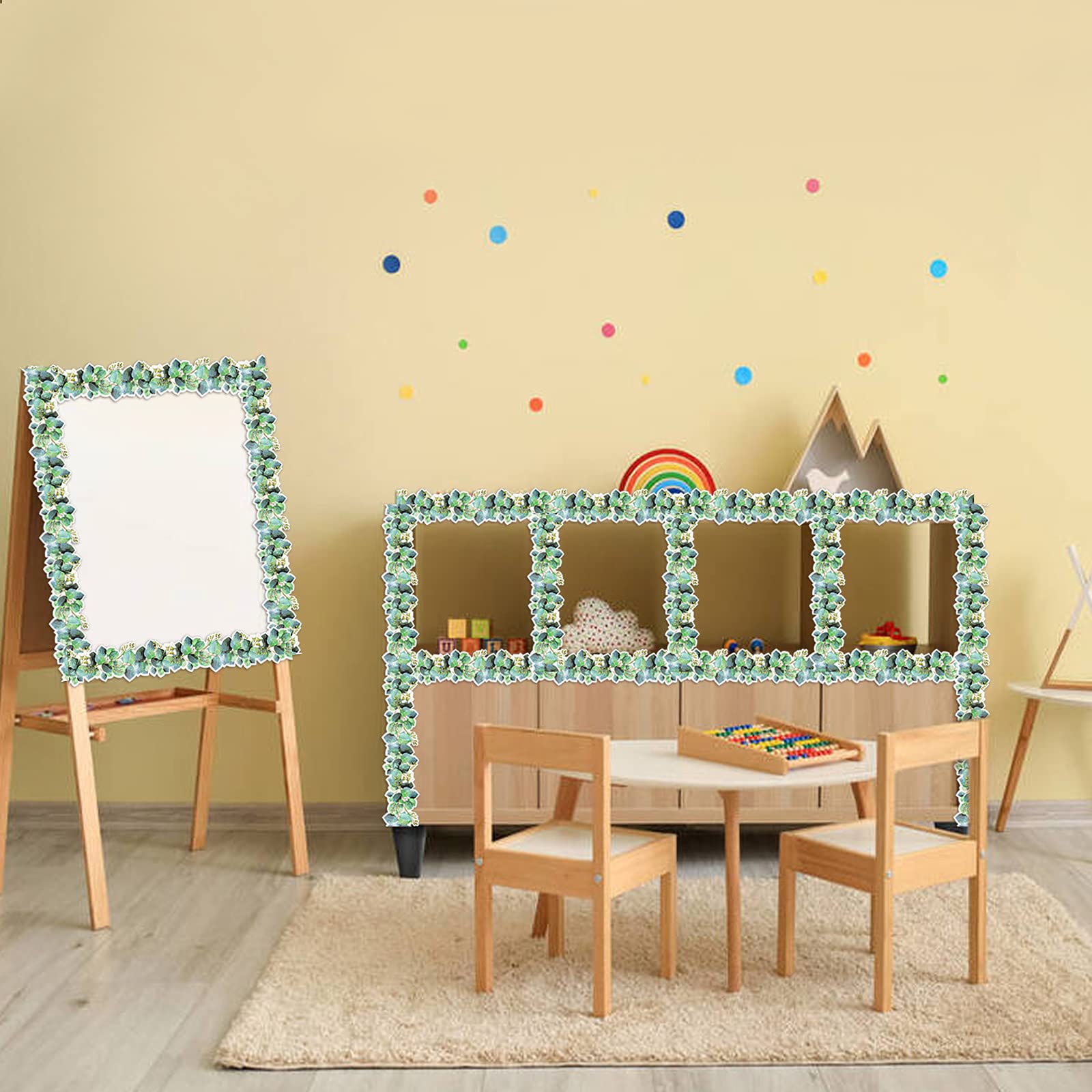 49ft Eucalyptus Die-Cut Border Trim Bulletin Board Classroom Border Trim Eucalyptus Themed Border Sticker for Photo Wall Bulletin Boards Desks Display Home and School Decorations Green