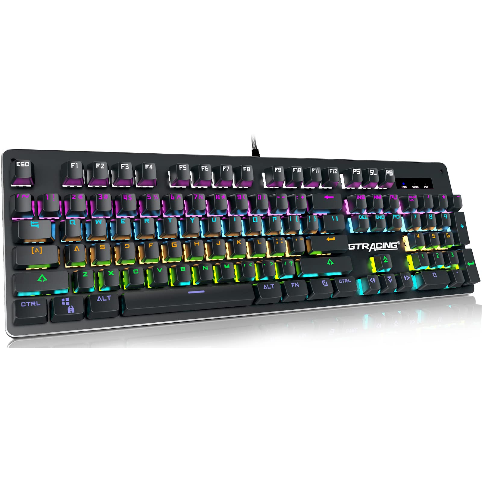 GTRACING Mechanical Keyboard, Wired Gaming Keyboard, Switch 104 Keys Rainbow Backlit Keyboard and 20 LED Lighting Effect for PC Computer Gamers (Silver)