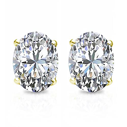 3/5 Carat Lab Grown Diamond Oval Shape Stud Earrings in 14k Yellow Gold (VS-SI, cttw) 4-Prong Basket Screw Back by Diamond Wish