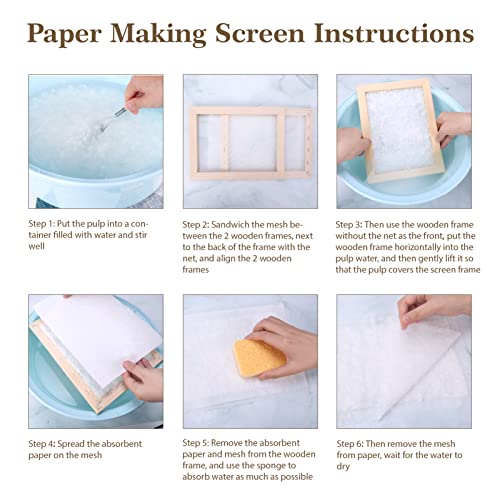 Caydo 3 Pieces Paper Making Frame Kit, Papermaking Mould and Deckle with Mesh, Absorbent Paper and Sponge for Kids Adults Supplies(5 x 7 Inches, 7.5 x 9.8 Inches, 9.8 x 13 Inches)
