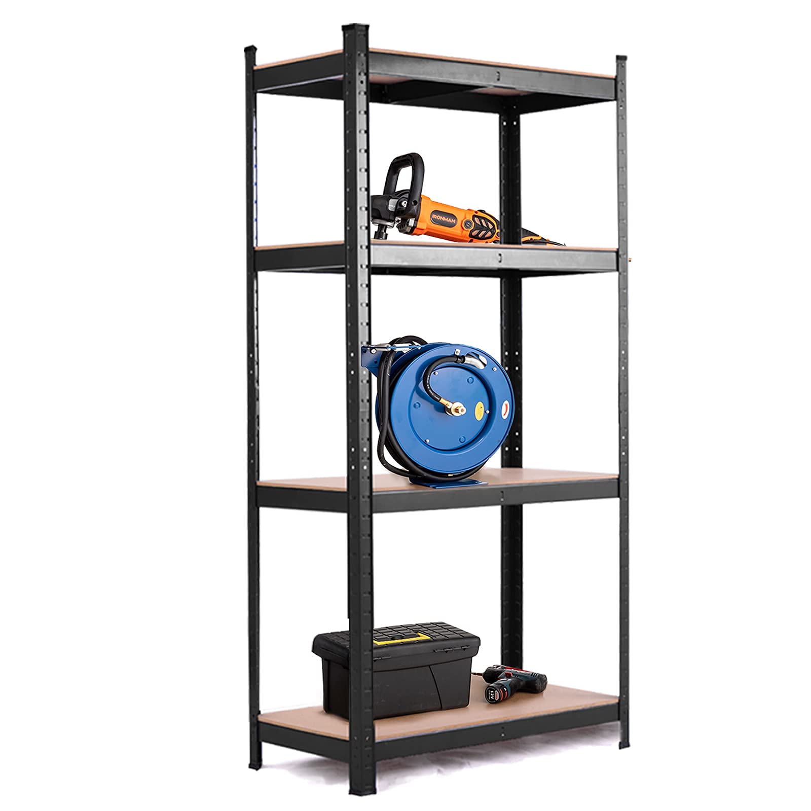 Tangkula Metal Storage Shelves, 63 inches Heavy Duty Steel Frame, Home Garage Multi-Use Storage Rack with Adjustable Shelves, 4-Tier Garage Shelf (32" L×16" W ×63" H) (1, Black)