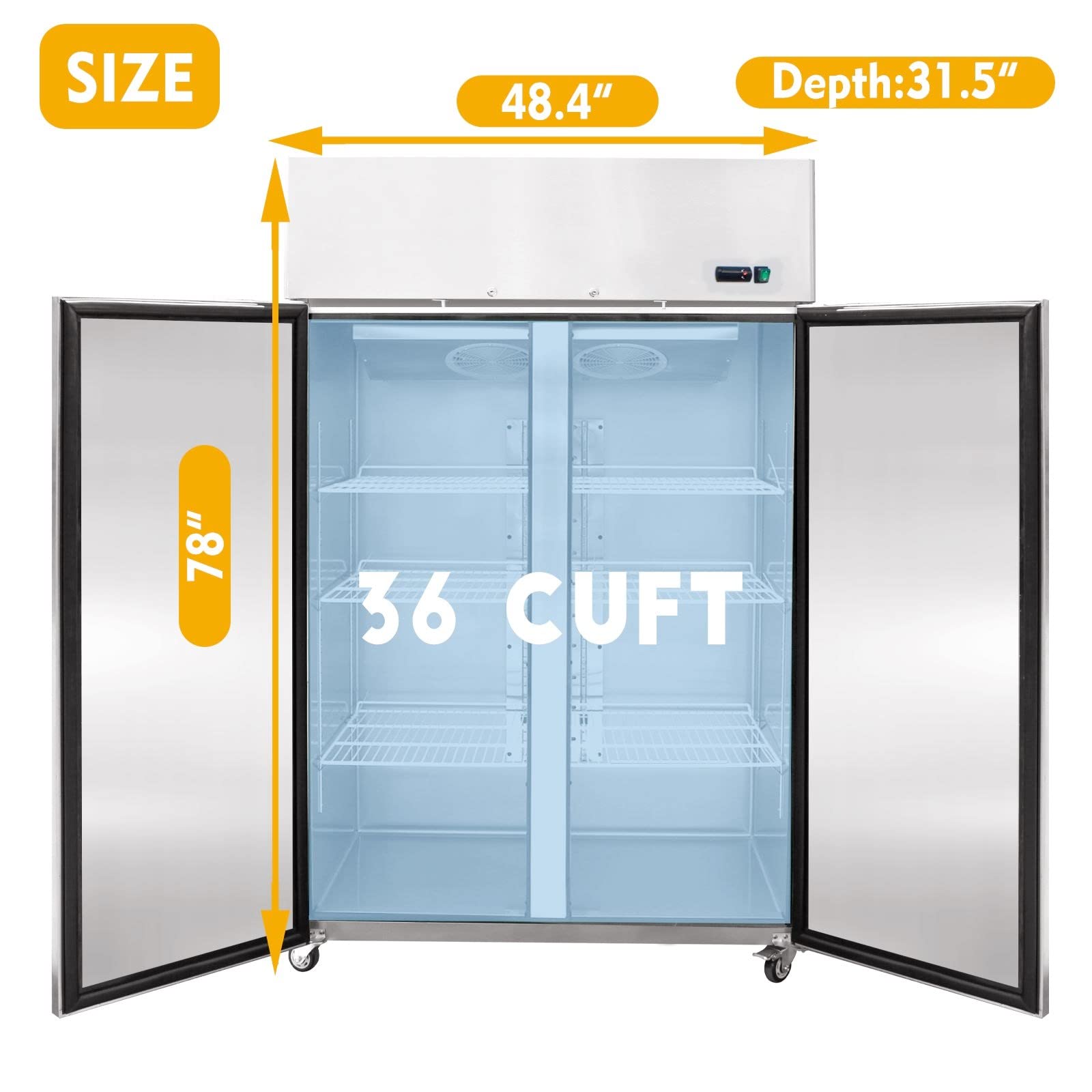Aceland ARF-48B Reach-in Double door COMBO Refrigerator and Freezer 36 Cu. Ft. for Restaurant, Bar, Shop, Residential(Commercial Kitchen Equipment)