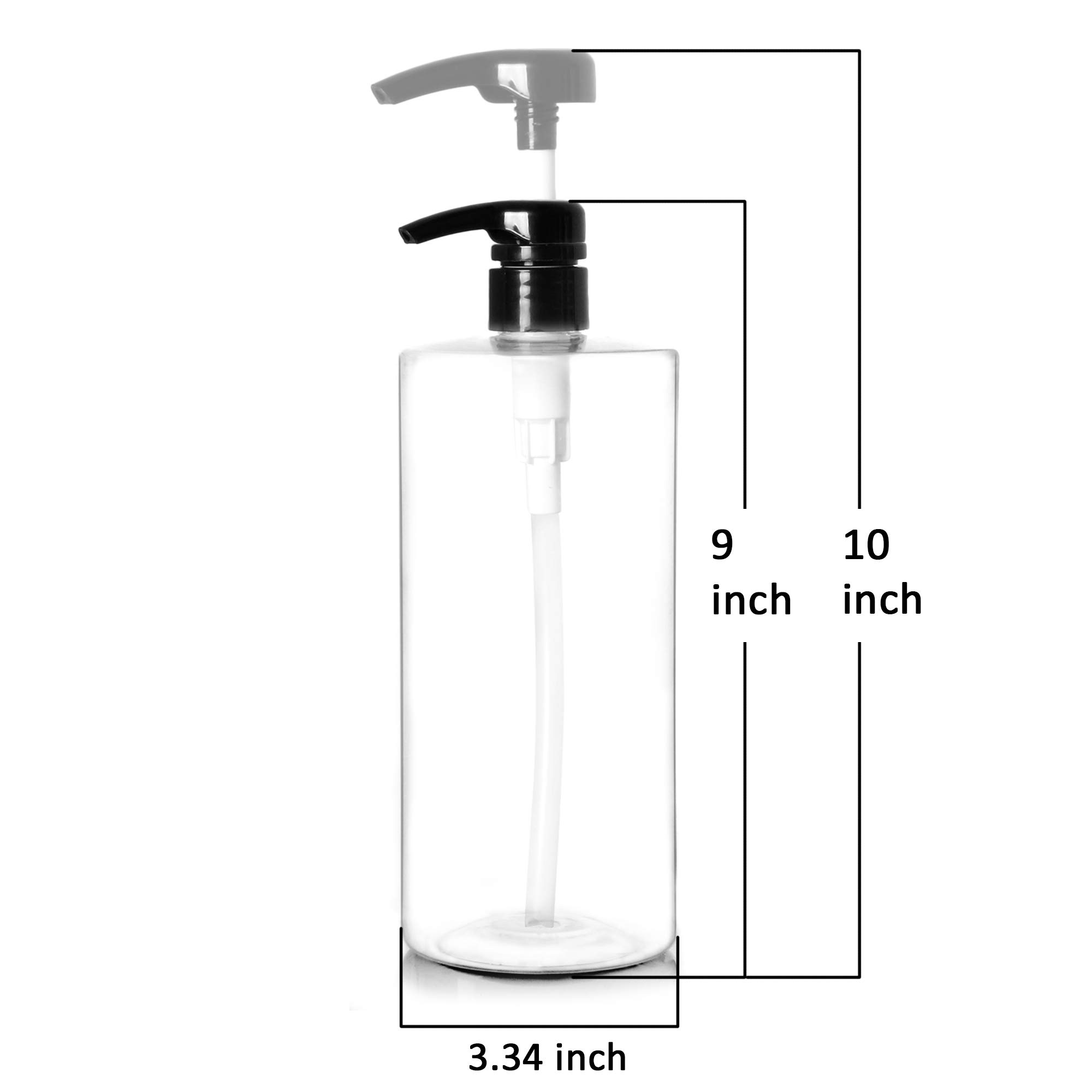 Youngever 4 Pack Pump Bottles for Shampoo 32 Ounce (1 Liter), Empty Shampoo Pump Bottles, Plastic Cylinder with Lockdown-Leak Proof-Pumps (Black Pump)