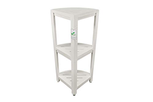 CoastalVogue SnazzyCorner Teak Corner Shower Shelf Wood Corner Shelf 3-Tier Corner Shower Shelf in Antique White Finish β 33 inches Tall