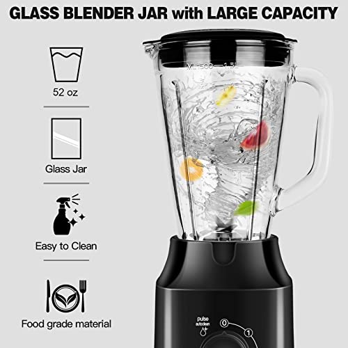 Blender for Kitchen 600W Blender for Shakes and Smoothies 52 oz Kitchen Countertop Blender with Glass Jar High Speed Ice Crusher Blender Black Smoothie Blender for Shakes Frozen Drinks