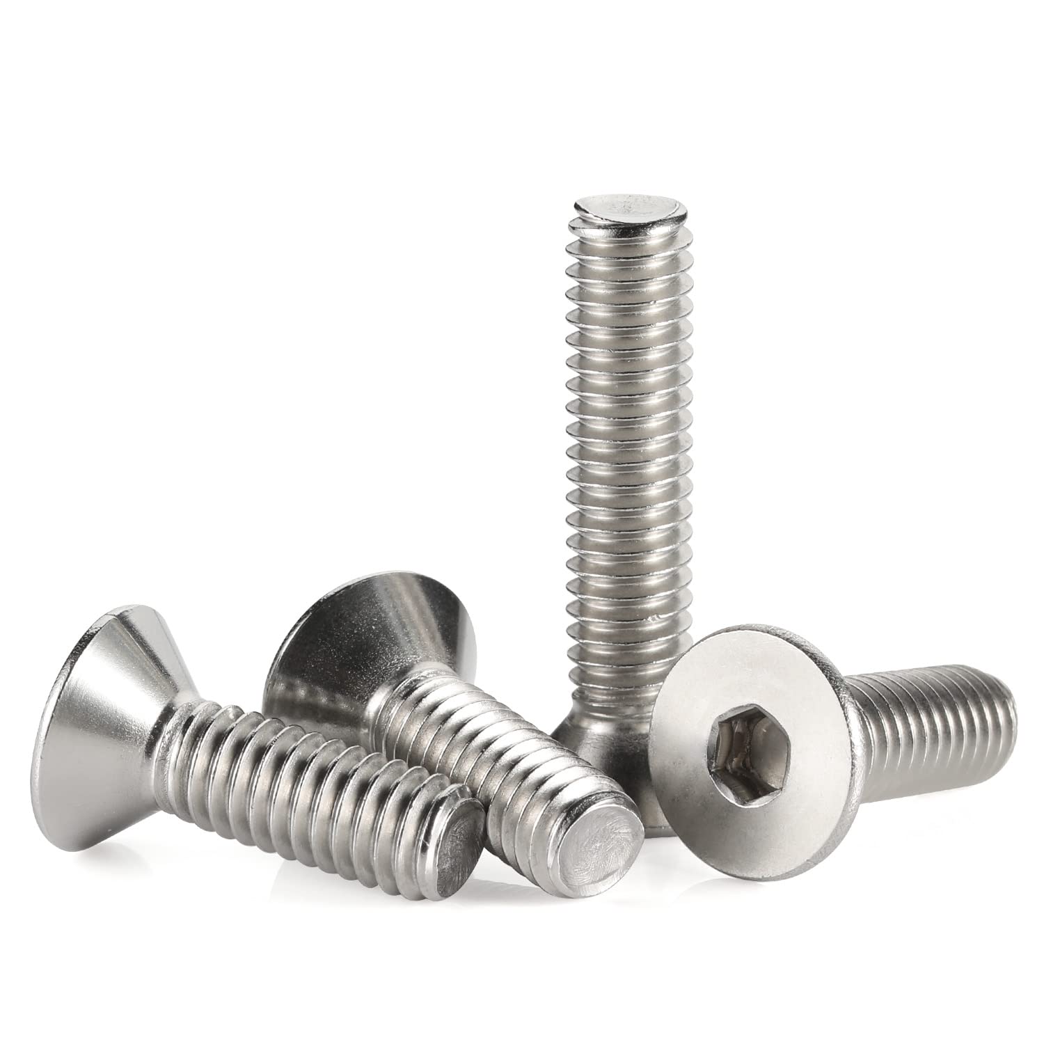 3/8-16 x 1-1/4" Flat Head Socket Cap Screw, Allen Socket Drive Full Thread Screw Bolts, Stainless Steel 304(16-8), Bright Finish, Quantity 10