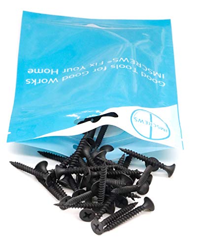 IMSCREWS Drywall Screws, #7 x 1-3/8 Inch Phillips Flat Wood Screws 200pcs, Fine Thread Black Phosphate, Self-Tapping Carbon Steel Interior Screws for Timber MDF Sheetrock