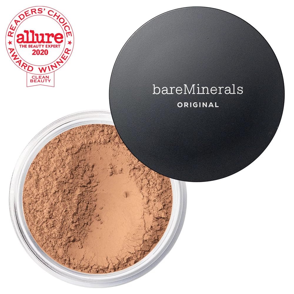 bareMinerals Original Loose Powder Foundation SPF 15, Lightweight Mineral Loose Powder Foundation Makeup, Buildable Coverage, Talc Free, Vegan (Medium Tan 18)