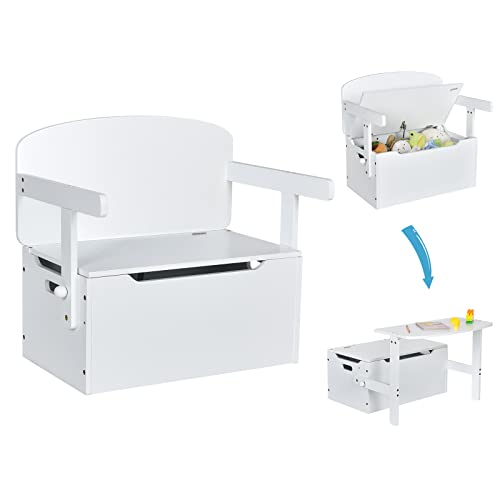 Costzon Kids Table and Chair Set, Convertible Toy Storage Bench with Built-in Handle for Kindergarten, Preschool, Kids Room, Playroom, Wood Reading Nook for Toddler Boys Girls Ages 3 to 7