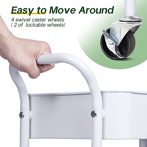 AOODA 3 Tier Under Desk Metal Rolling Cart with Handle and Lockable Wheels, 27'' Height Small Book Cart Mobile Art Cart Rolling Storage Organizer for Office, Bathroom, Kitchen, Nursery (White)