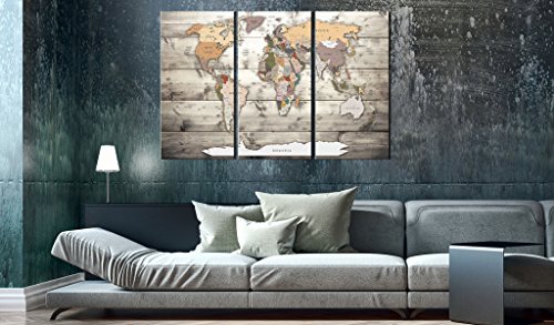 artgeist Pinboard World Map 35x24 in - Cork Board & Canvas Print Wall Art 3 pcs Memoboard with 50 Pins Noticeboard Message Board Image Picture Home Decor Travel Map Map of The World k-C-0035-p-g